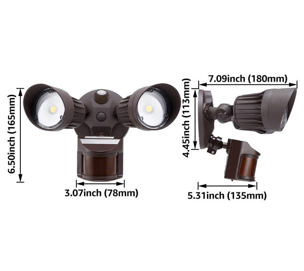 20W Dual-Head Motion-Activated LED Outdoor Security Light, Photocell I ...