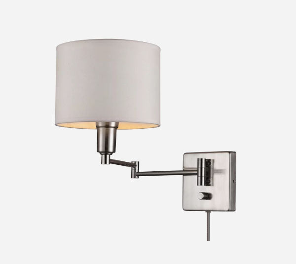 Globe Electric Bernard 1-Light Brushed Steel & White Plug-In or Hardwi ...